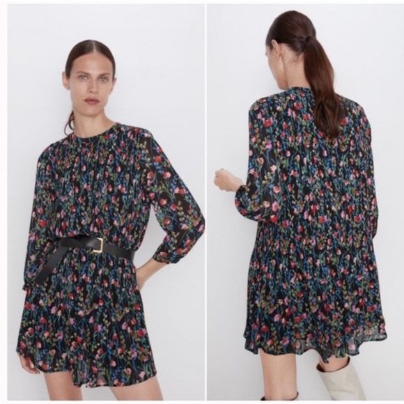 Zara | Dresses | Zara The Annie Dress Pleated Floral Mini | Poshmark